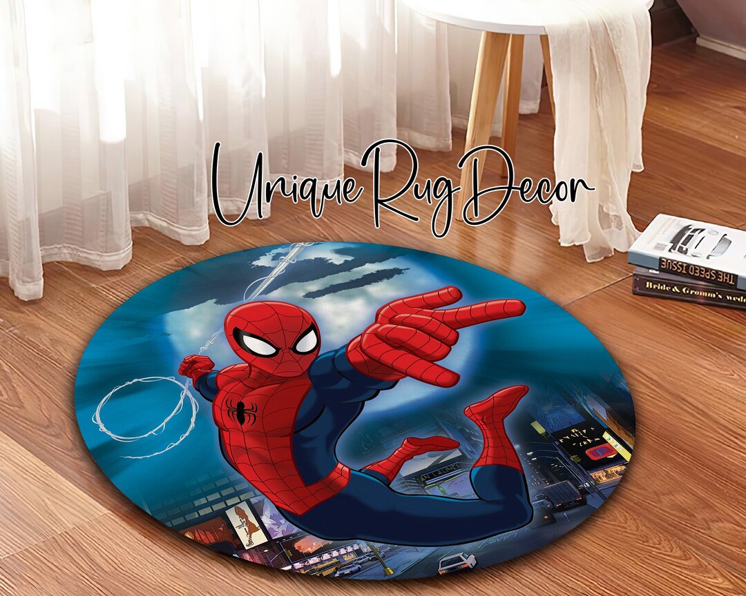 Spiderman Themed Nonslip Children Room Round Rug, Kids Superhero Room ...