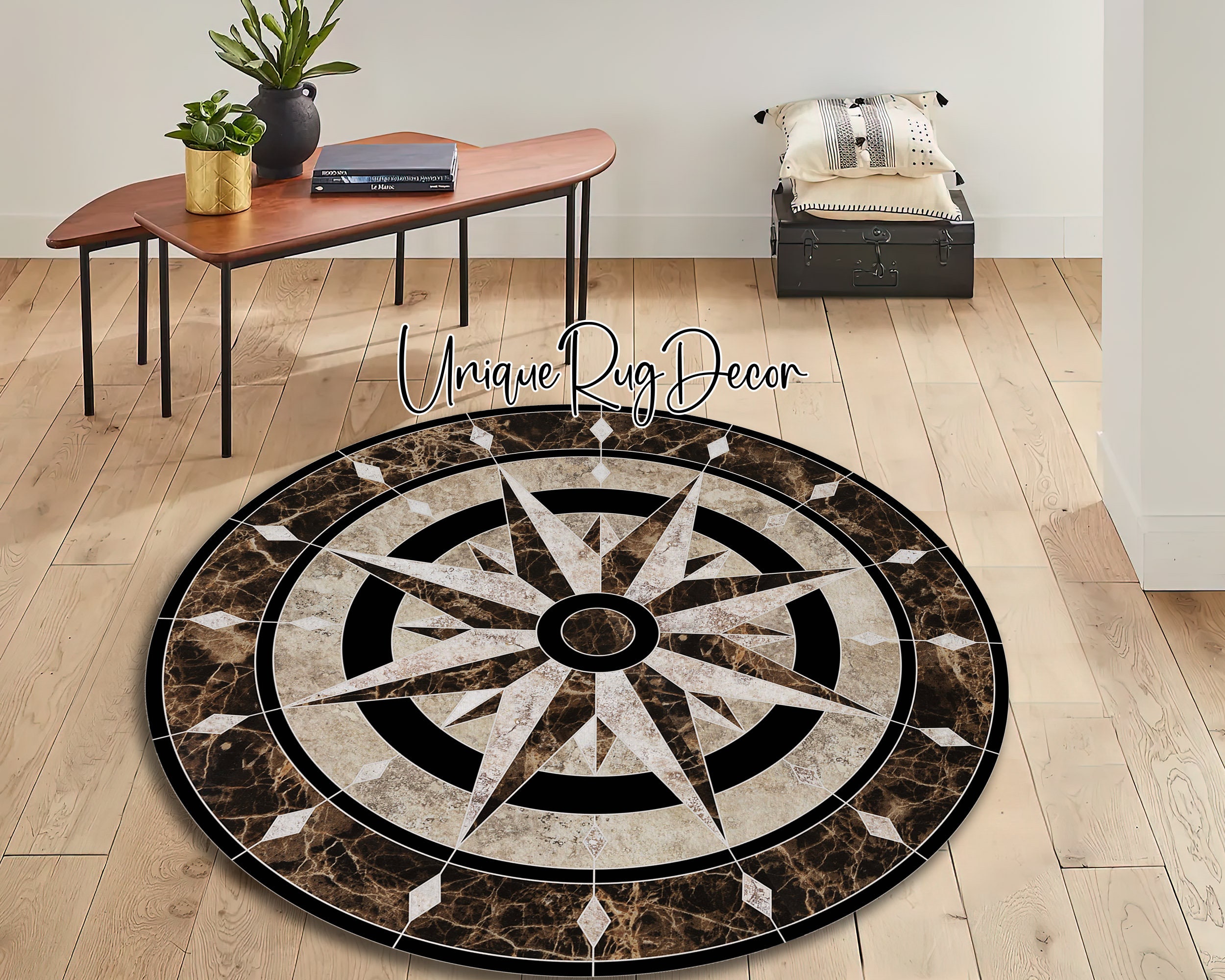Marble Looking Compass Rose Rug Yacht Mat Luxury Entryway - Etsy