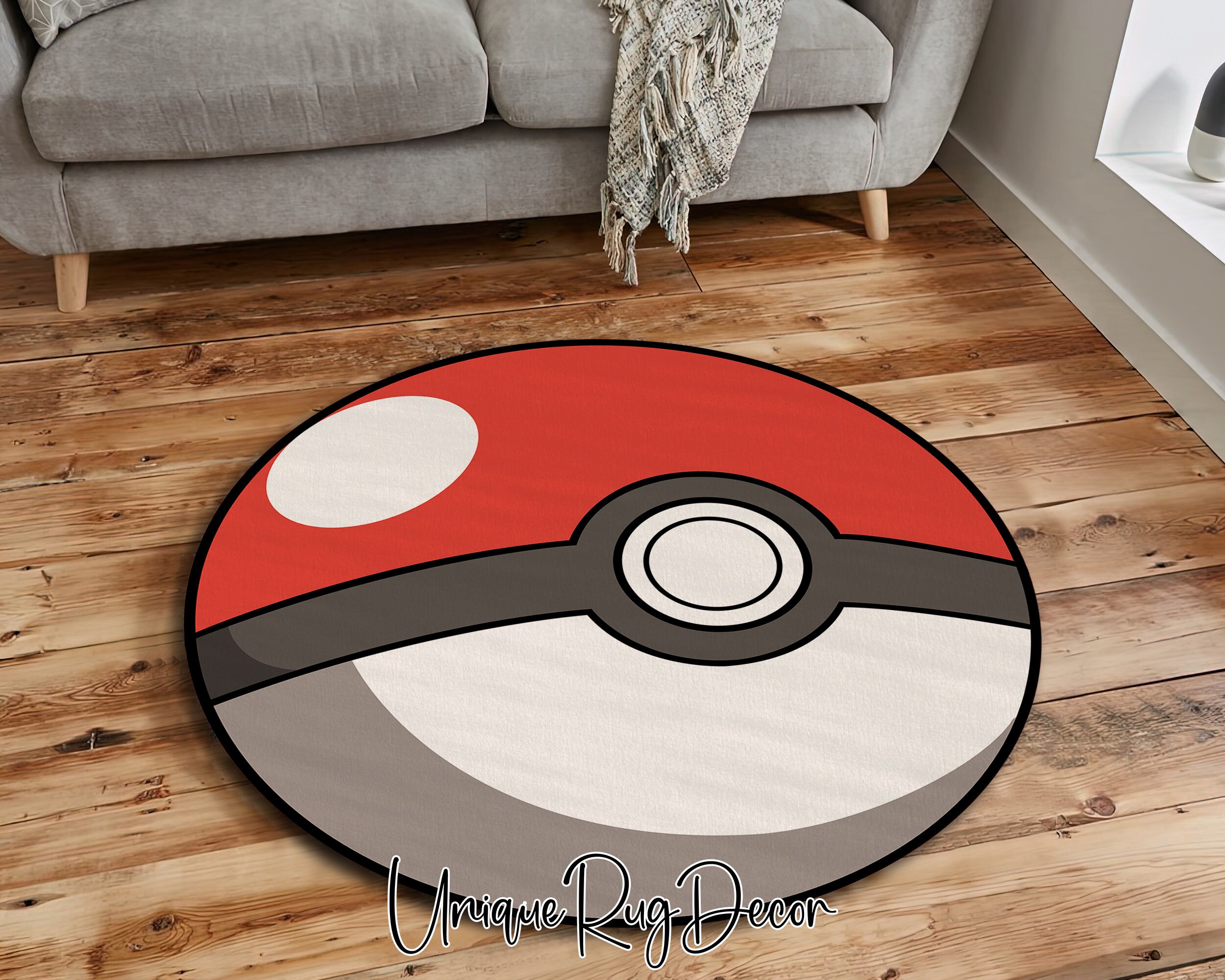 Pokeball Themed Round Anime Rug Non-slip Floor Area Mat for - Etsy