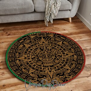 Mayan Calendar Ethnic Office Rug, Retro Round Tribal Carpet, Non-slip ...