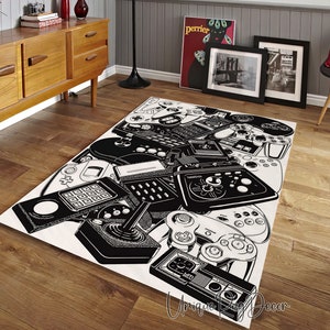 Nostalgic Game Controller Rug, Black and White Gamer Carpet, Game Room ...