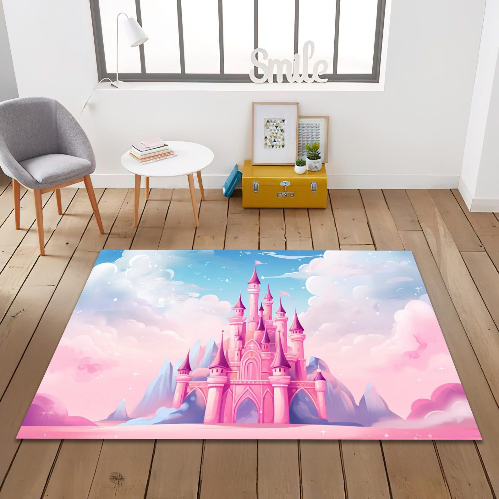 Pastel Castle Area Rug Dreamy Pink Fairy Tale Carpet Whimsical Fantasy ...