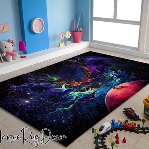 Space Galaxy Patterned Rug, Space Room Decor, Sun Stars Moon Space ...