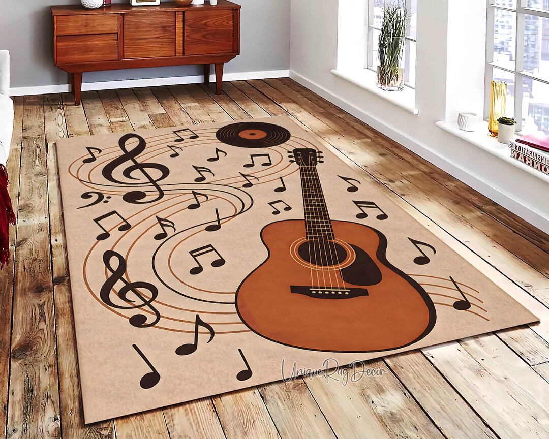 Music Notes Rug, Guitar Themed Carpet, Music Room Mat, Musical Decor ...
