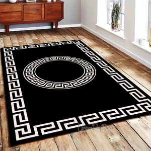 Greek Key Symbol Rug, Luxury Carpet, Black and White Modern Mat, Living ...