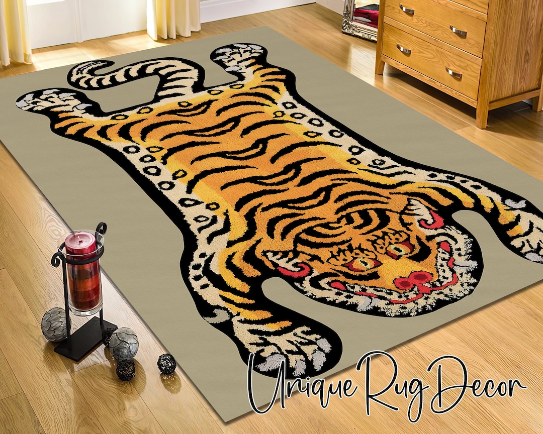 Tibetan Tiger Themed Ethnic Rug, Tribal Home Decor, Decorative Living ...