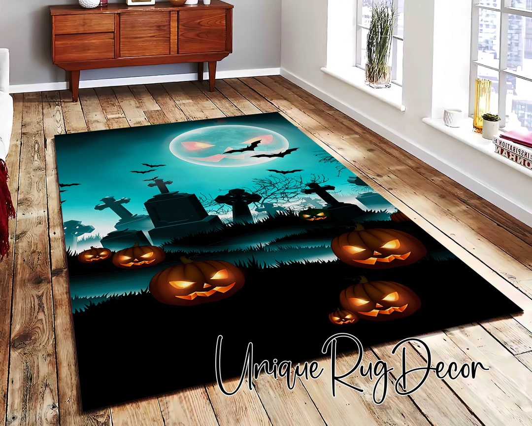Halloween Rug, Cemetery Themed Carpet, Horror Decor, Pumpkin Rug, Rip ...