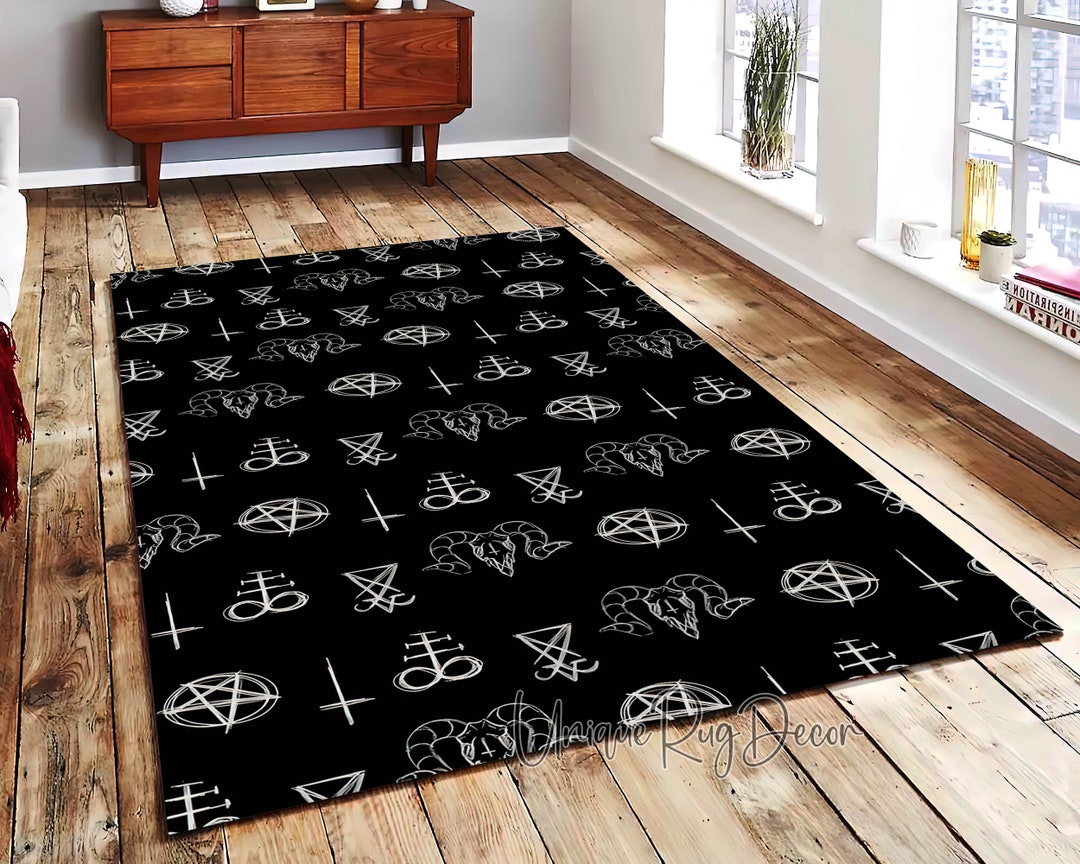 Satan Goat Rug, Gothic Room Carpet, Horror Black Mat, Devil Star Decor ...
