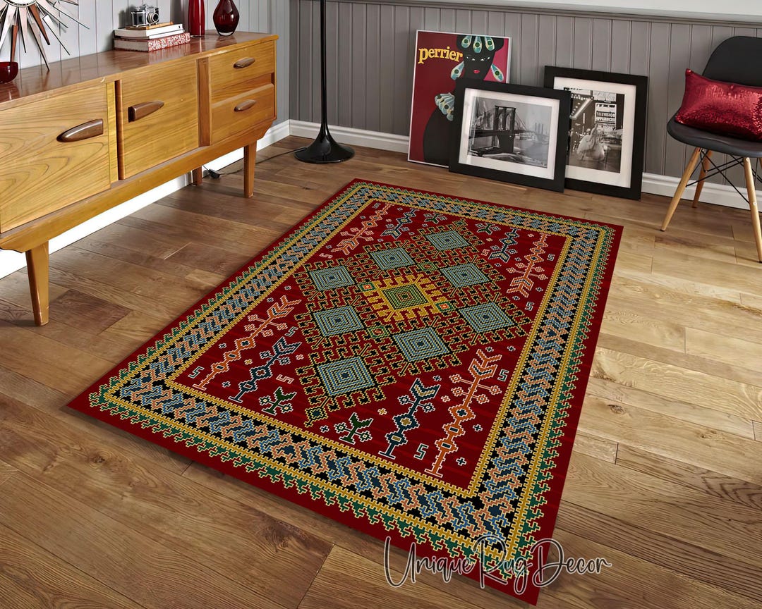 Authentic Tribal Rug, Ethnic Carpet, Ottoman Decor, Classical Motif Mat ...