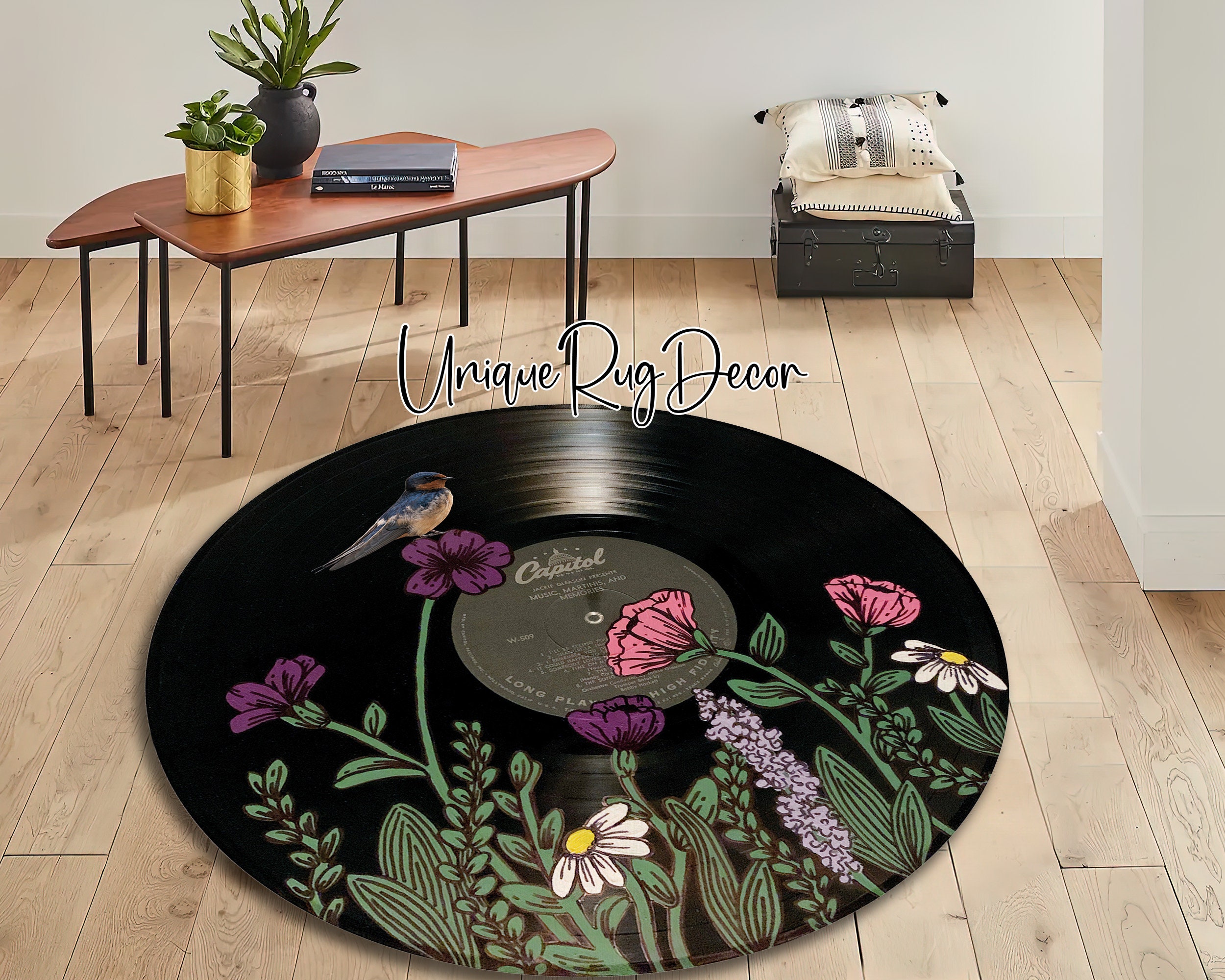 Bird and Flower Themed Gramophone Record Printed Non-slip - Etsy