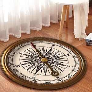 Nautical Compass Rug, Yacht Round Mat, Marine Carpet, Office Decor ...