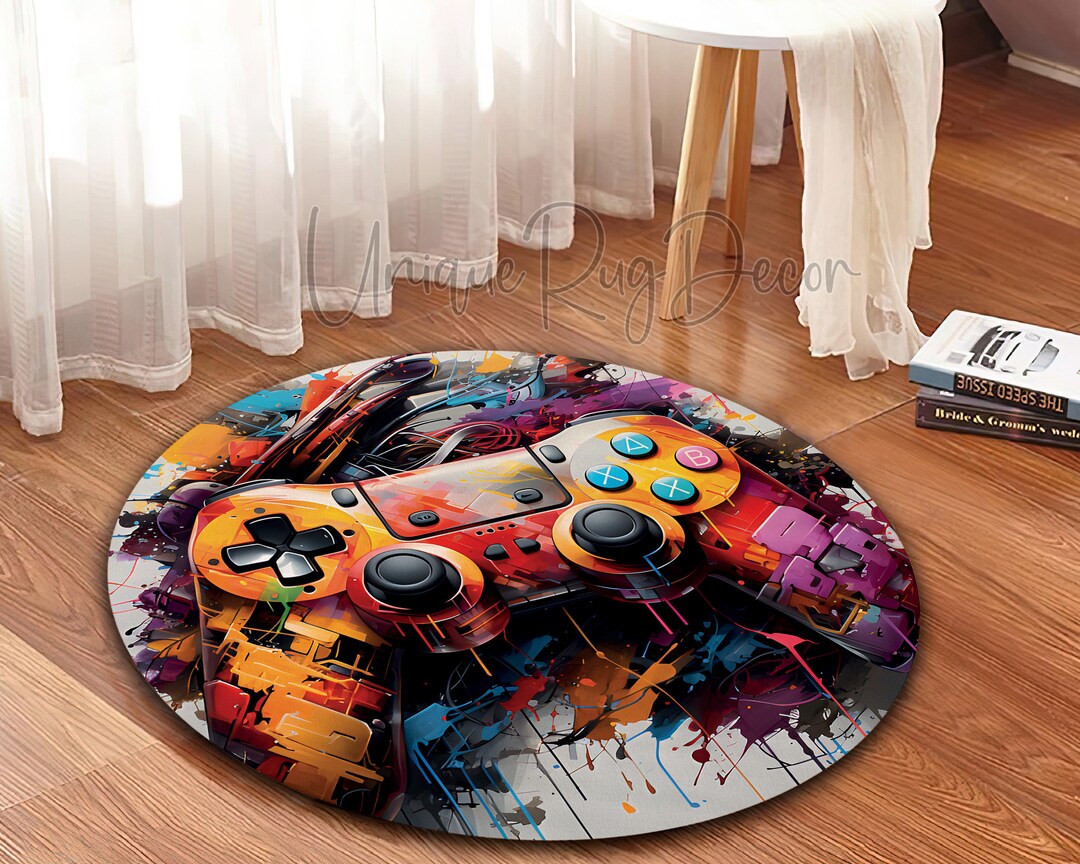 Colorful Graffiti Game Rug, Gaming Chair Mat, Game Room Area Carpet ...