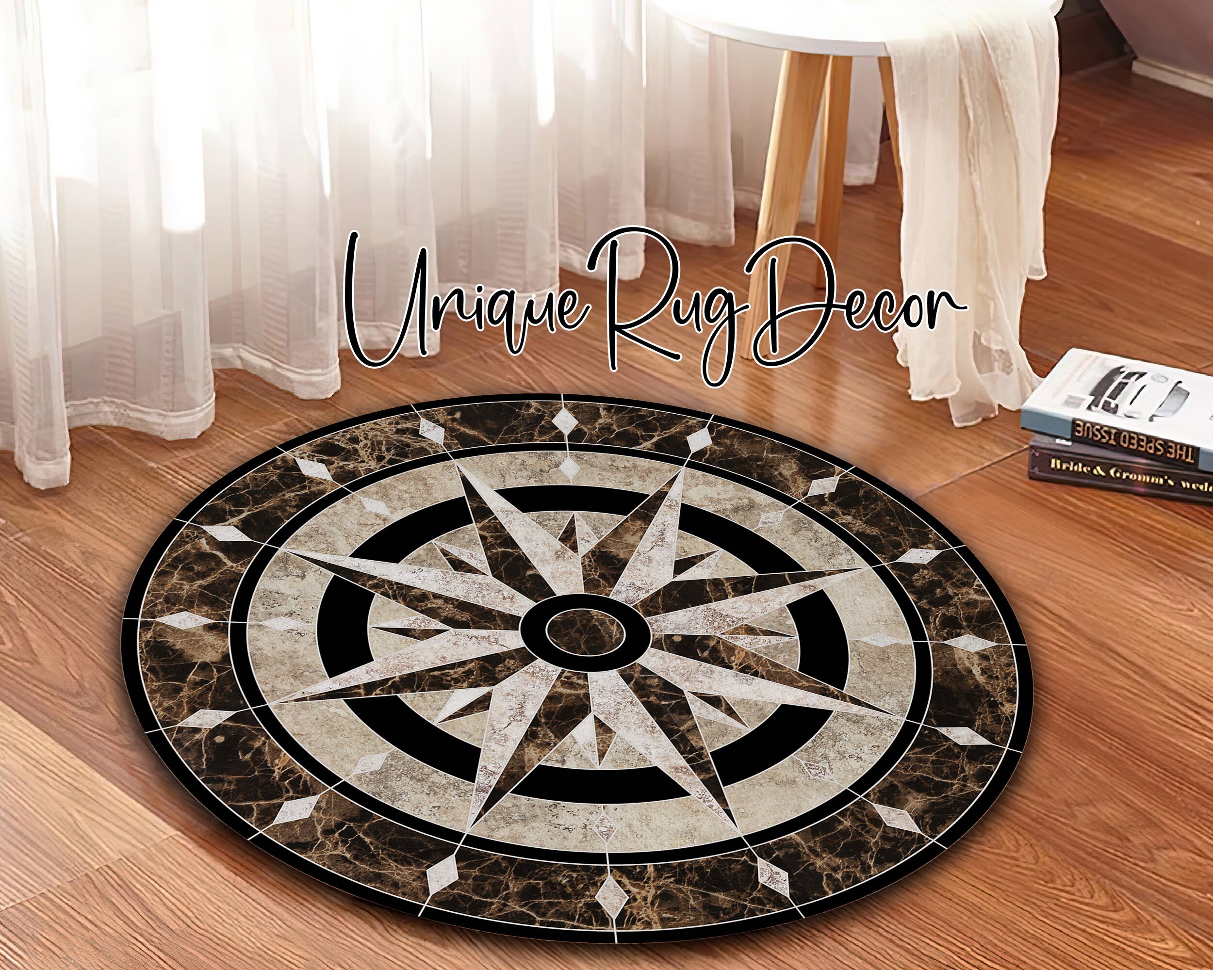Marble Looking Compass Rose Rug Yacht Mat Luxury Entryway - Etsy
