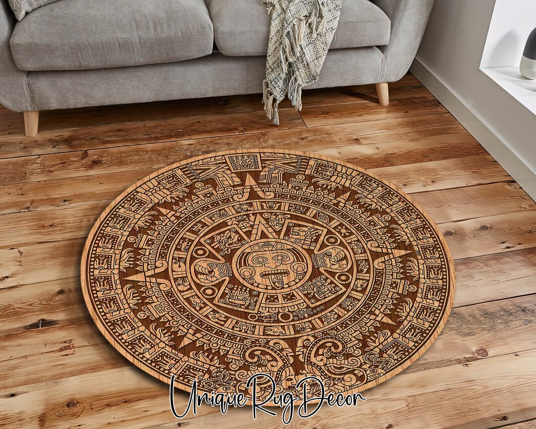 Mayan Compass Themed Ethnic Tribal Aztec Round Rug, Ancient Mystic Home ...