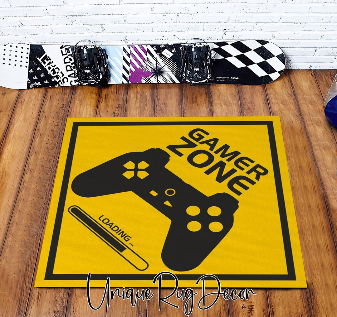 Black and Yellow Color Gamer Zone Rug, Game Controller Printed Gaming ...