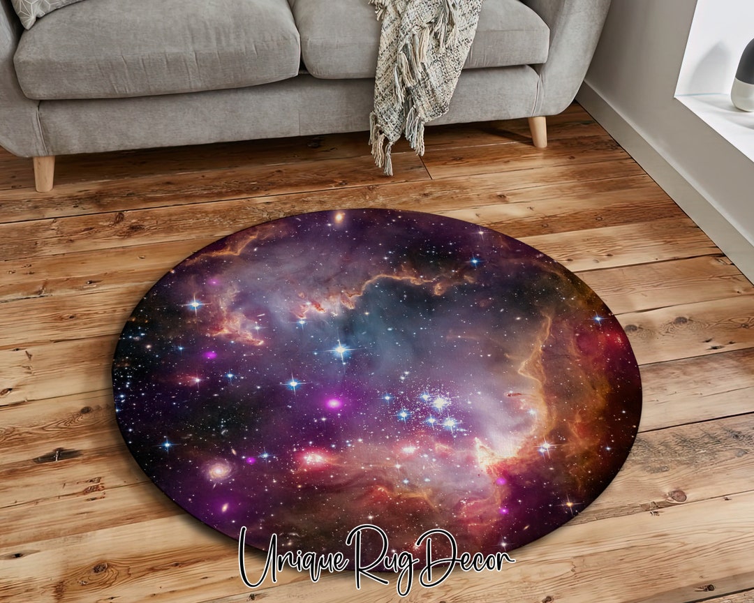 Nebula Clouds Stars Themed Decorative Space Round Rug, Galaxy Carpet ...