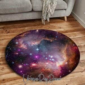 Nebula Clouds Stars Themed Decorative Space Round Rug, Galaxy Carpet ...