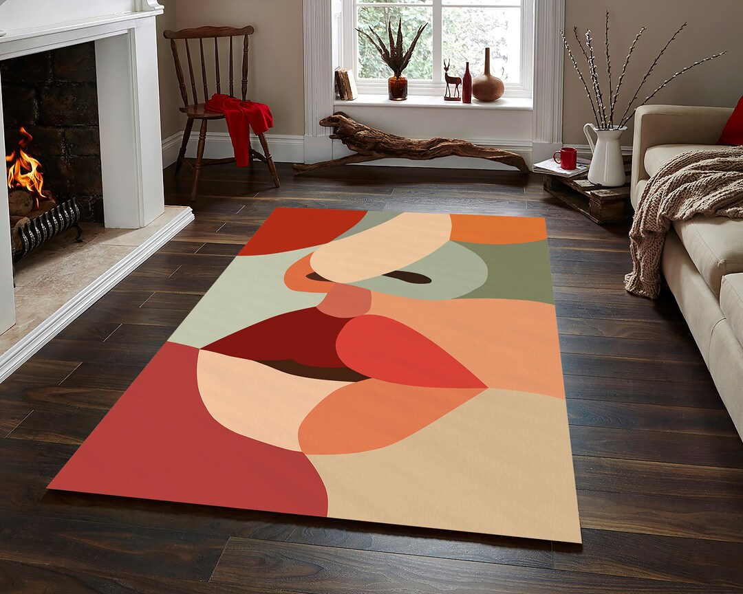 Line Art Rug, Face Art Carpet, Living Room Mat, Abstract Carpet ...
