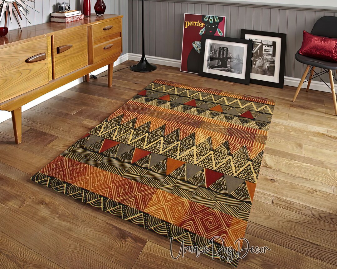 Aztec Motif Rug, Ethnic Decor, Living Room Mat, Tribal Home Decor ...
