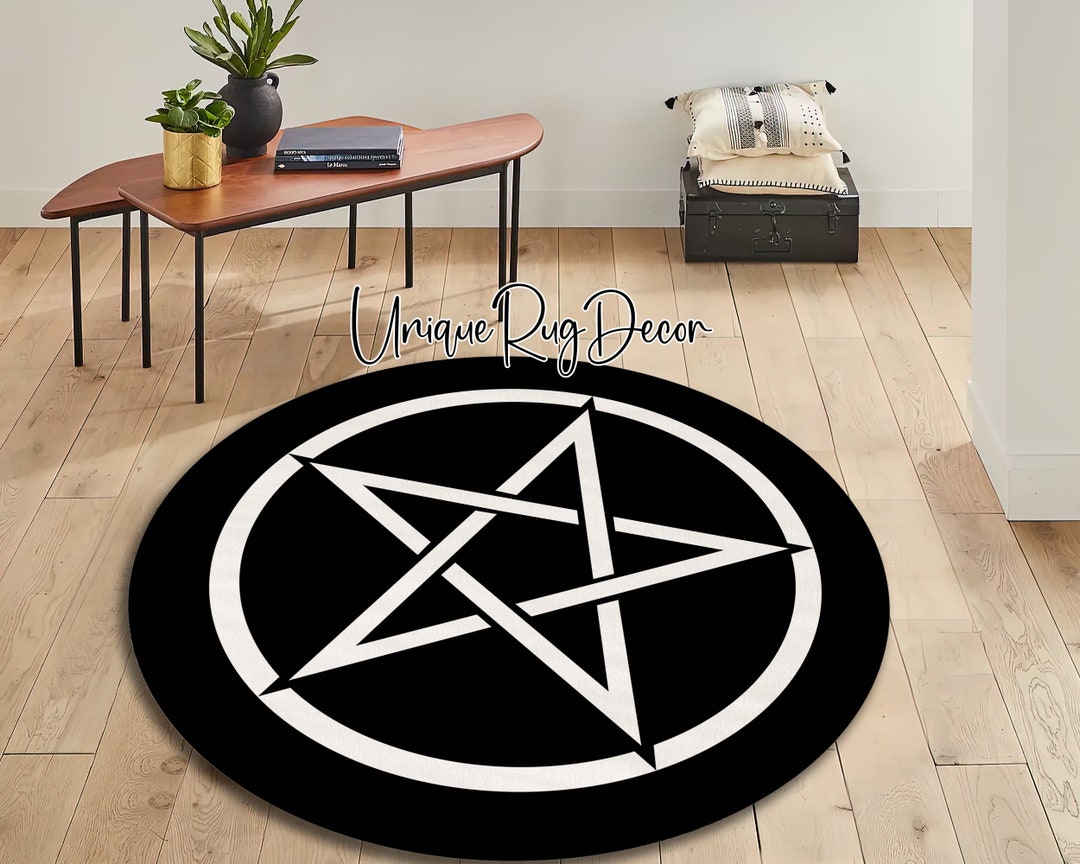 Pentacle David Statue Patterned Gothic Rug, Pentagram Mat, Supernatural ...