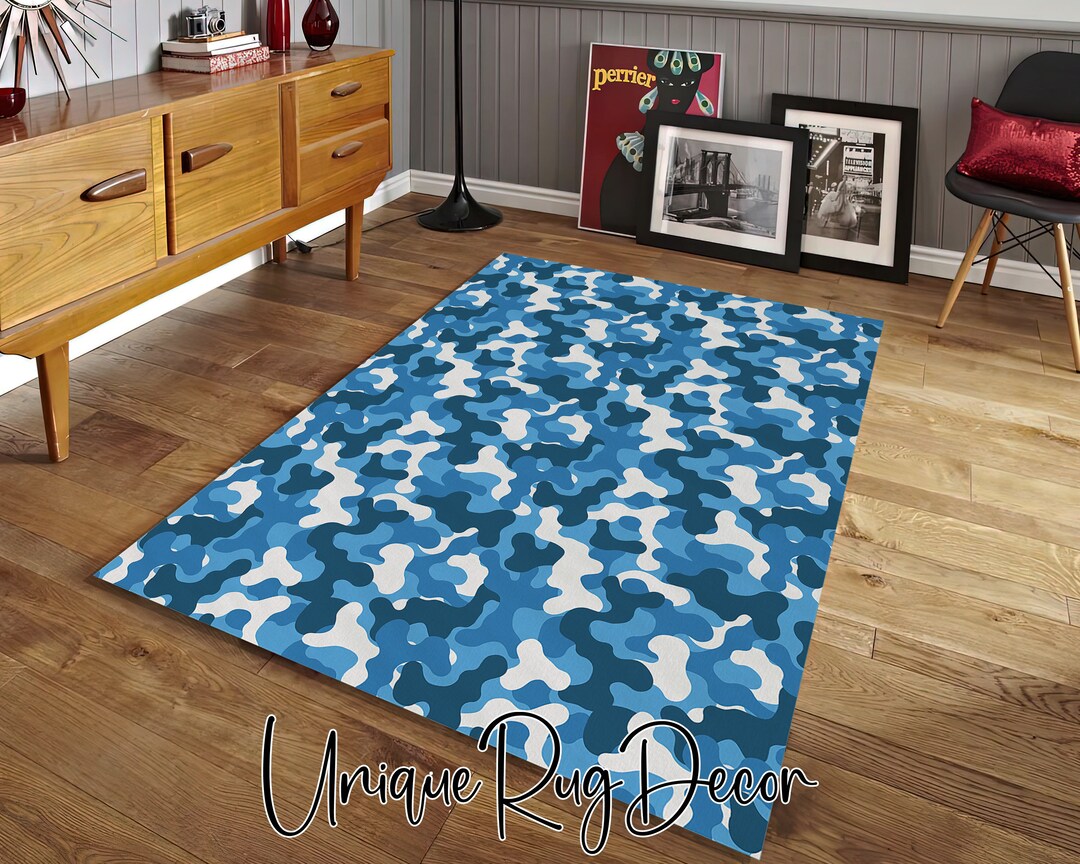 Blue Camouflage Themed Army Style Non-slip Area Rug, Navy Rug, Soldier ...