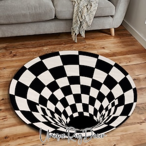 3D Vortex Swirl Rug, Optical Illusion Decor, Checkered Round Mat ...