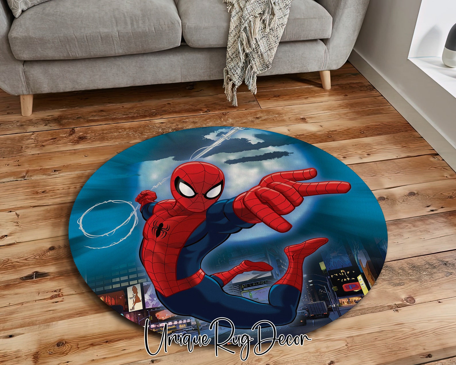 Spiderman Themed Nonslip Children Room Round Rug Kids - Etsy
