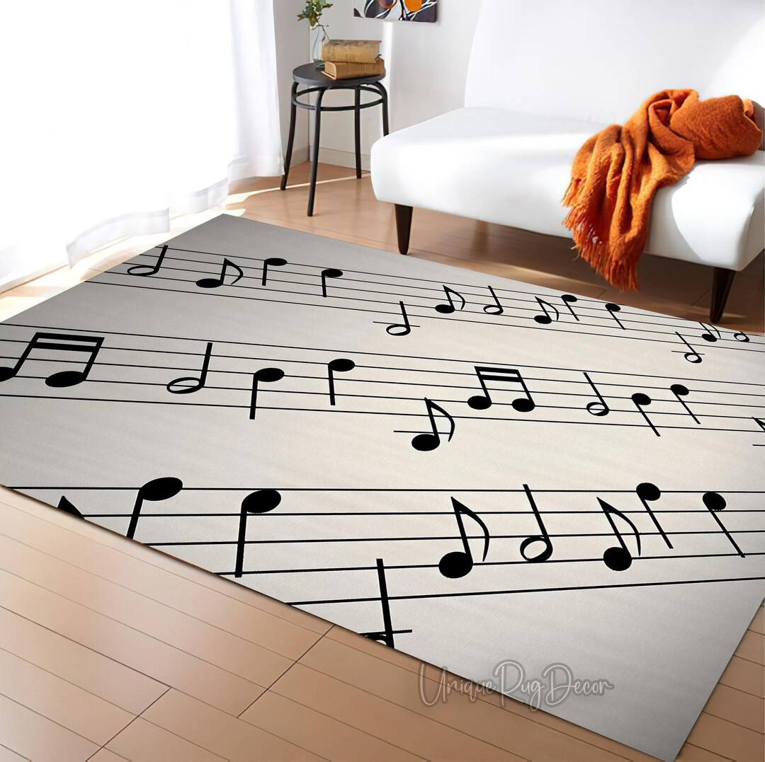 Musical Notes Rug, Black and White Music Carpet, Music Room Rug ...