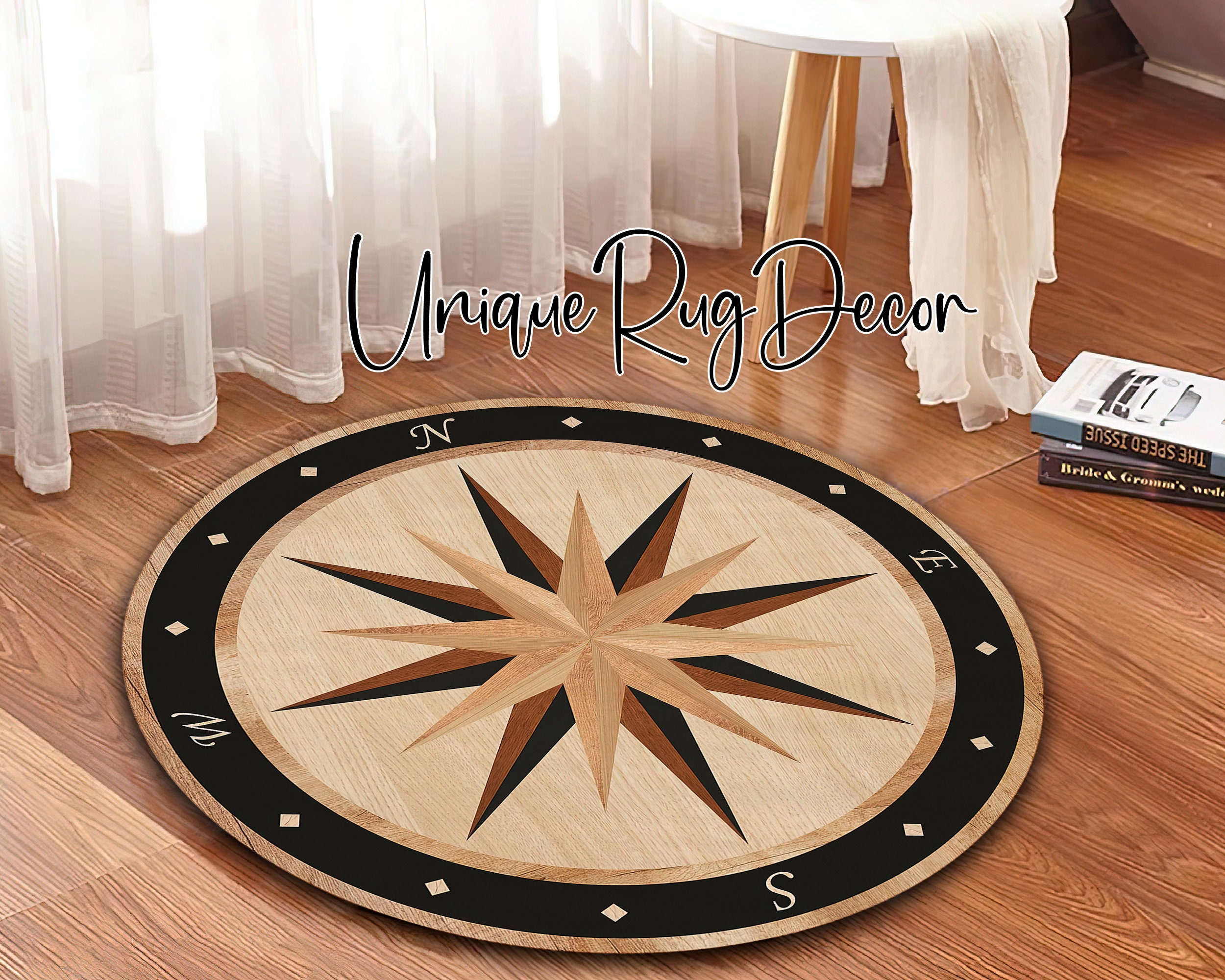 Decorative Compass Rose Rug Compass Medallion Themed Nonslip Etsy