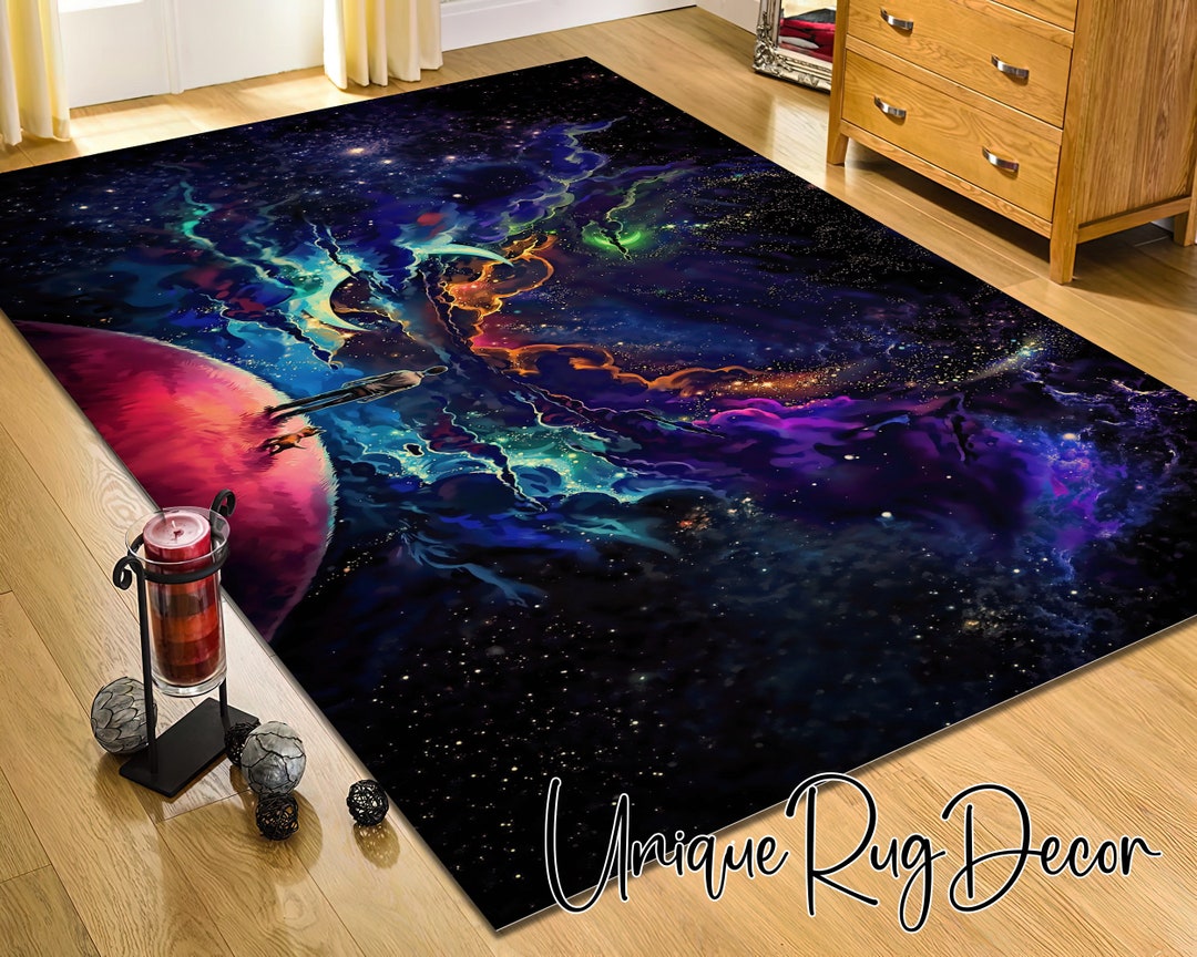 Space Galaxy Patterned Rug, Space Room Decor, Sun Stars Moon Space ...