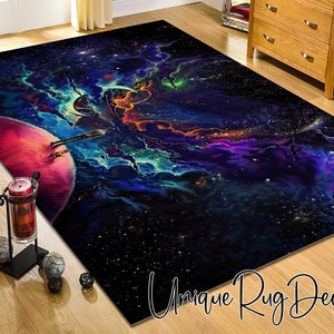 Space Galaxy Patterned Rug, Space Room Decor, Sun Stars Moon Space ...