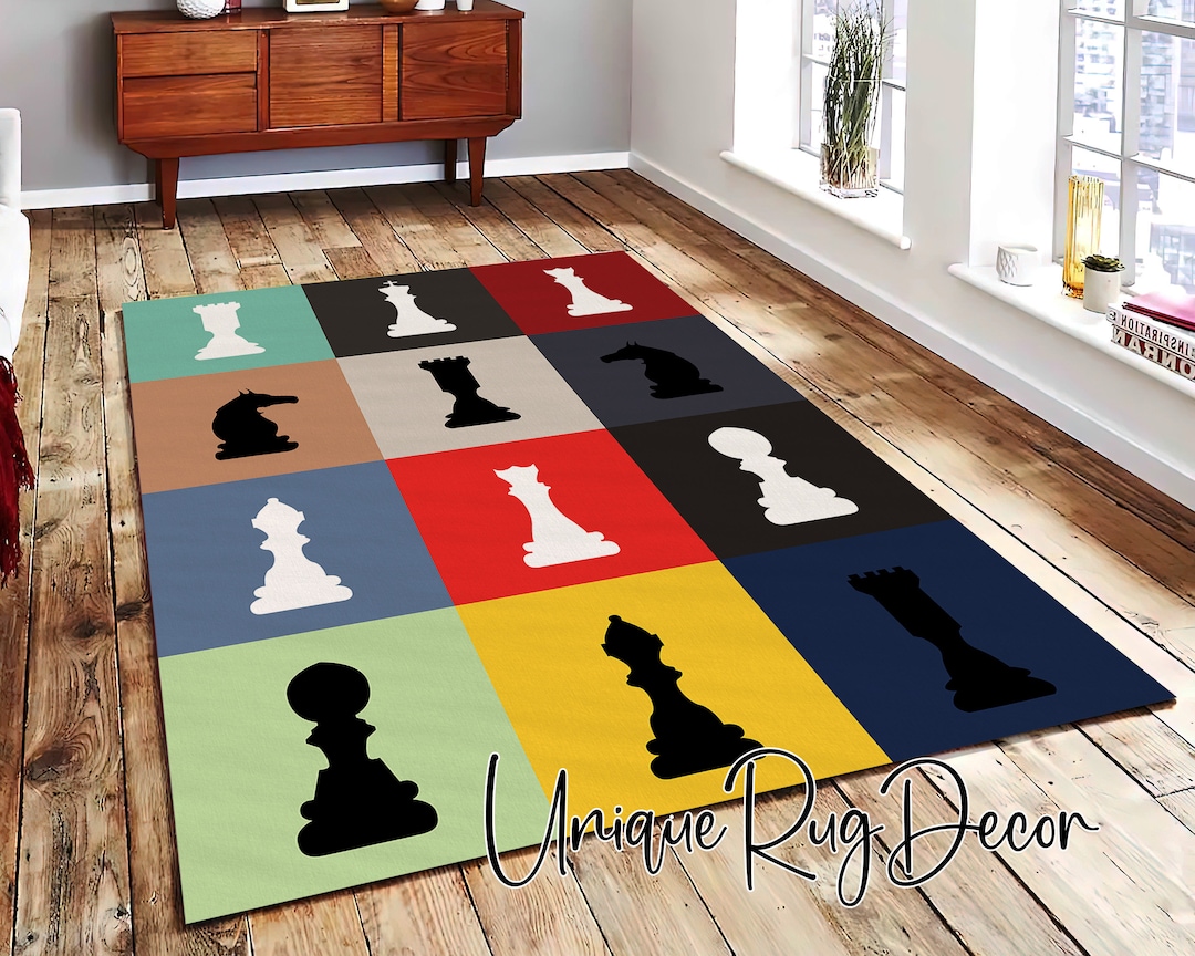Chess Rug, Board Game Patterned Play Room Decor, Chess Player Room ...