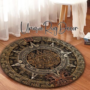 Ethnic Mayan Compass Rug, Ancient Tribal Home Decor, Aztec Calendar ...