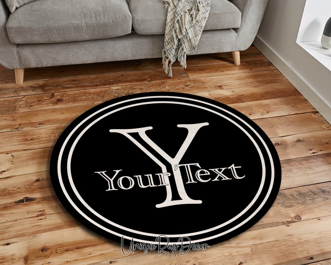 Personalized Round Monogram Rug, Bordered Custom Initial Carpet, Custom ...