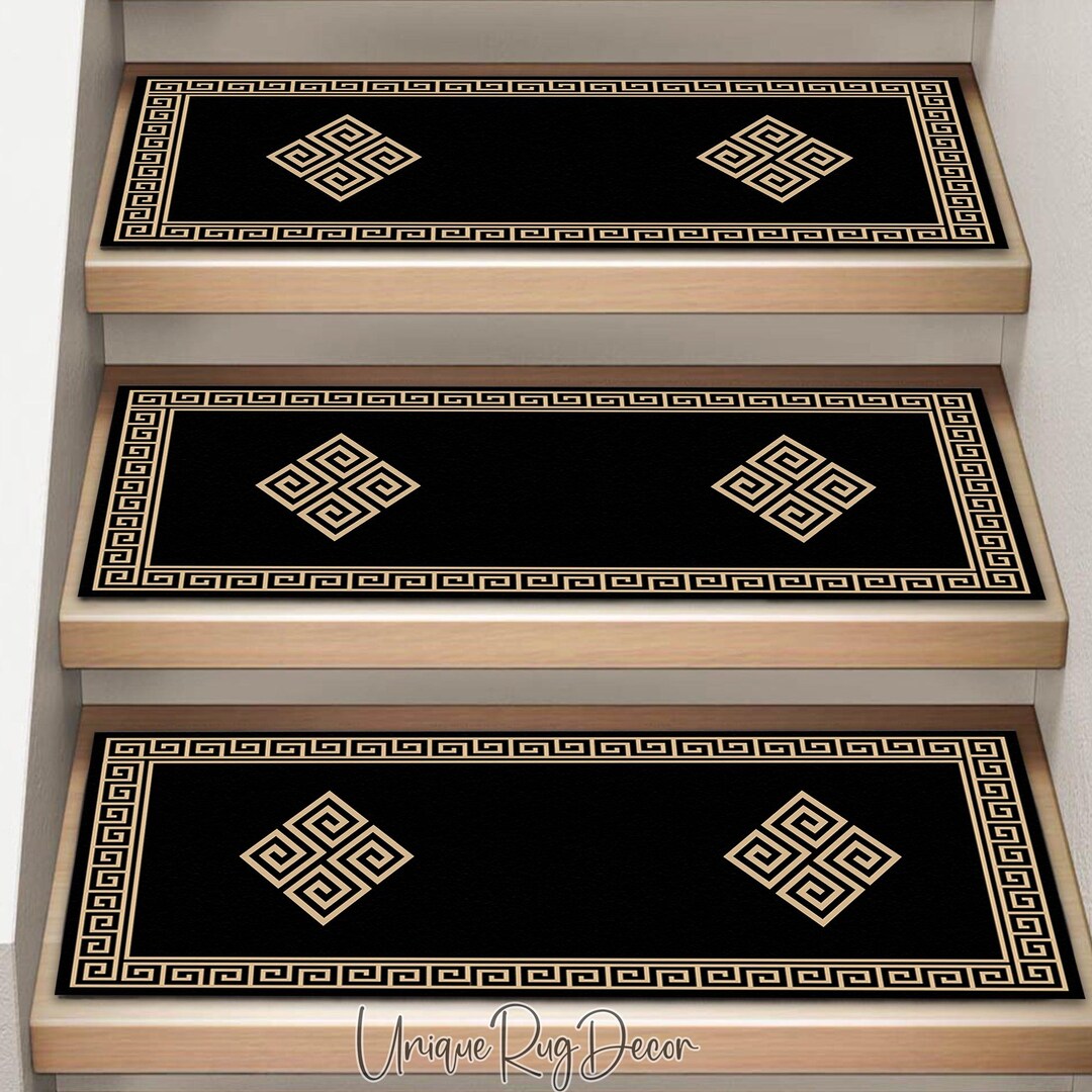 Greek Key Symbol Stair Mat, Classic Motif Satir Rug, Luxury Step Rug ...