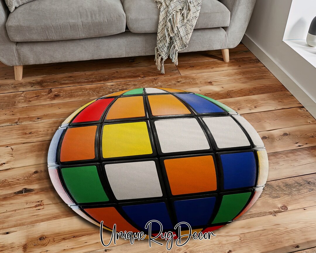 Rubik Cube Round Rug, Play Room Carpet, Non-slip Game Mat, Colorful ...