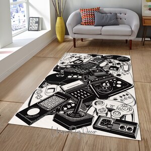 Nostalgic Game Controller Rug, Black and White Gamer Carpet, Game Room ...