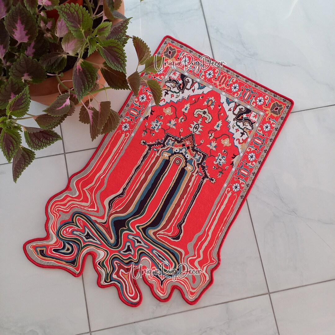 Red Color Ottoman Melting Rug, Acid Wave Carpet, Moroccan Decor ...