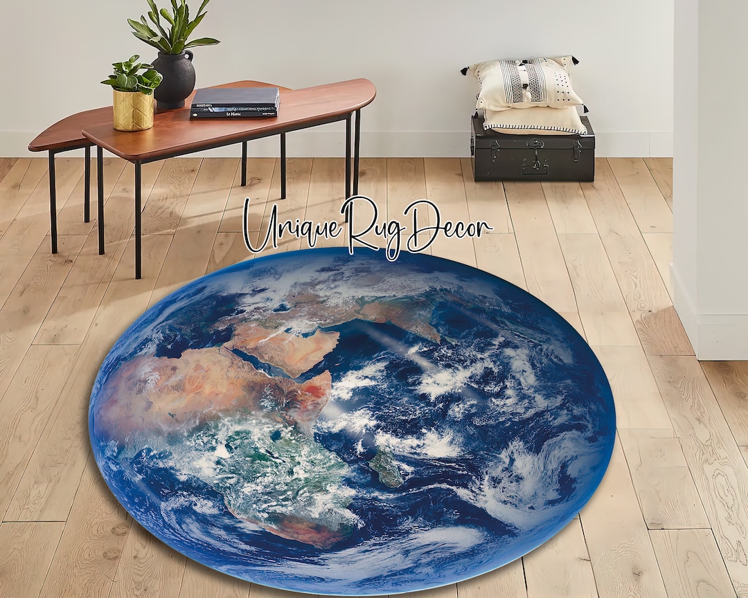 3D Earth Rug, Non-slip Floor Area Round Rug, Earth Map Themed Home ...