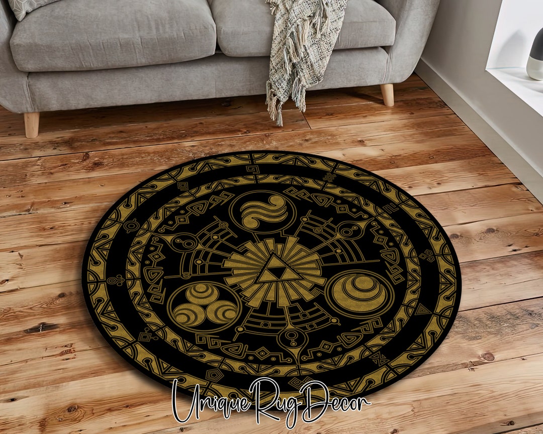 Zelda Round Rug, Legend of Zelda Carpet, Black and Gold Gaming Mat ...