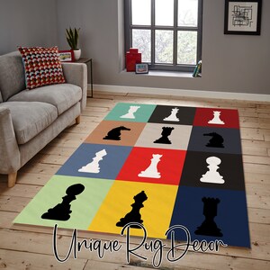 Chess Rug, Board Game Patterned Play Room Decor, Chess Player Room ...
