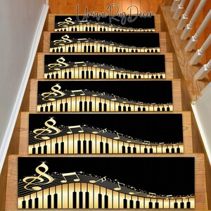 Piano Keyboard Stair Rug, Musical Note Step Mat, Music Art Stair Mat ...