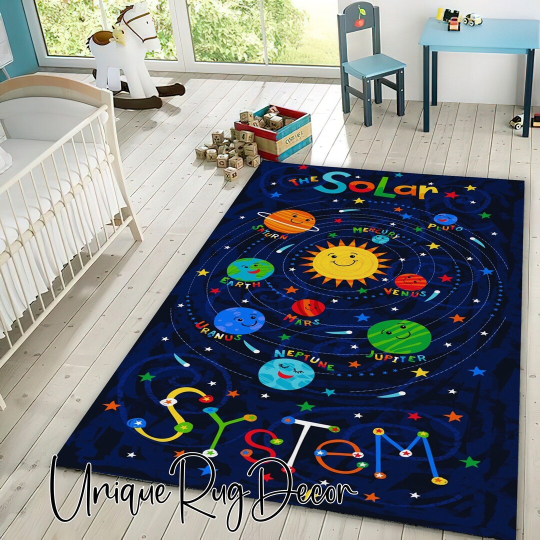 Solar System Galaxy Rug, Space Themed Children Room Carpet, Sun, Mars ...