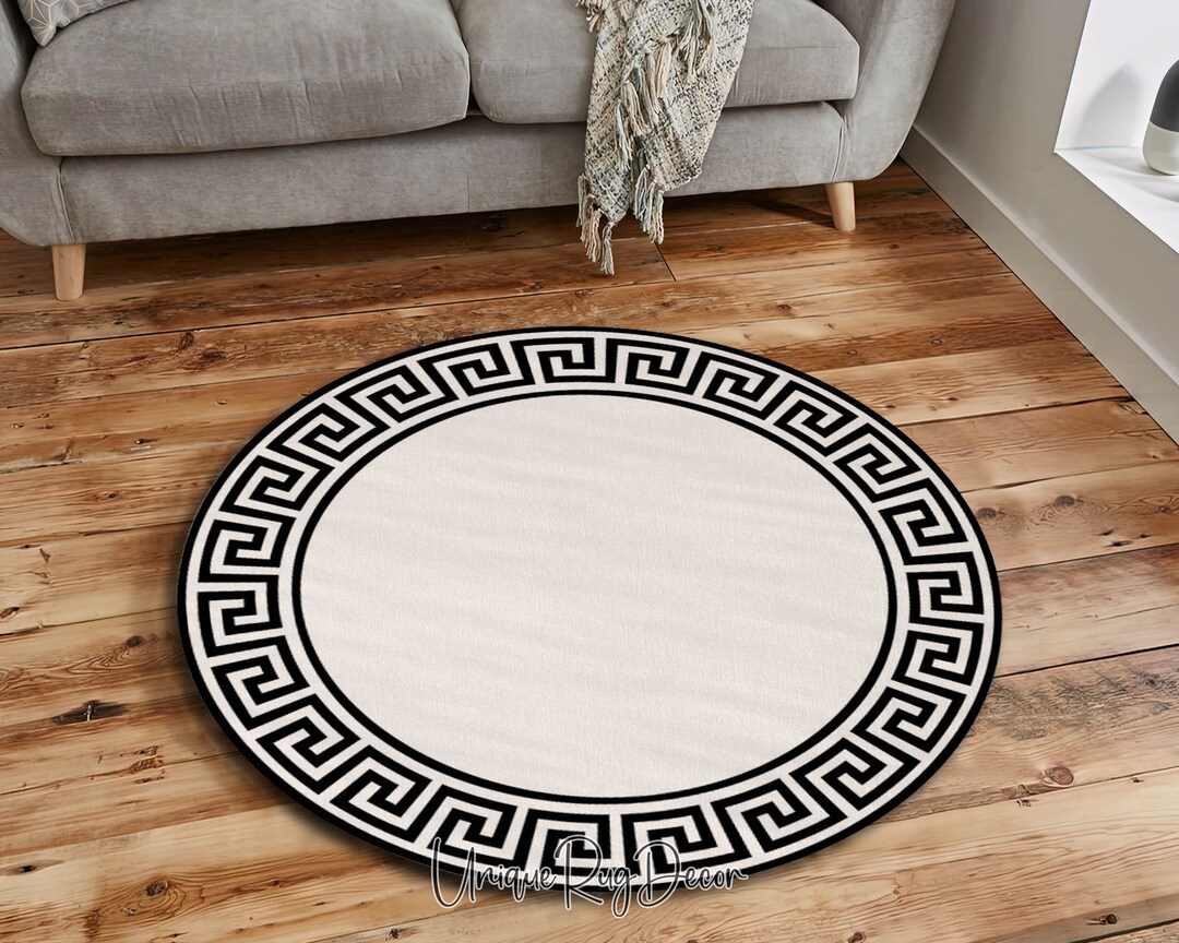 Greek Key Symbol Rug, European Style Carpet, Black and White Greek Key ...