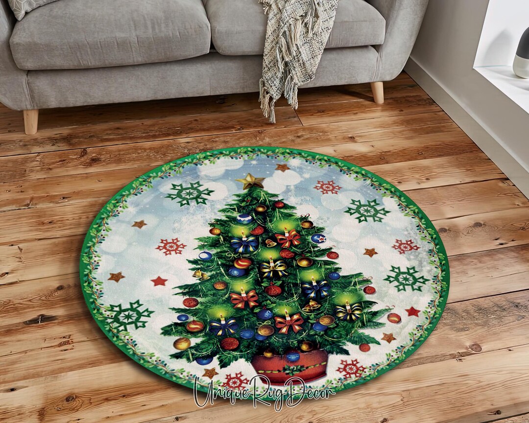 Christmas Tree Rug, Xmas Carpet, Christmas Round Mat, Merry Christmas ...