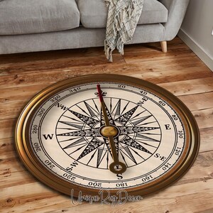 Nautical Compass Rug, Yacht Round Mat, Marine Carpet, Office Decor ...