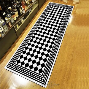 Black and White Checkered Rug, Diamond Kitchen Runner Mat, Geometric ...