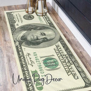 Benjamin Franklin 100 Dollar Bill Rug, Hundred Dollar Runner Rug, Bill ...