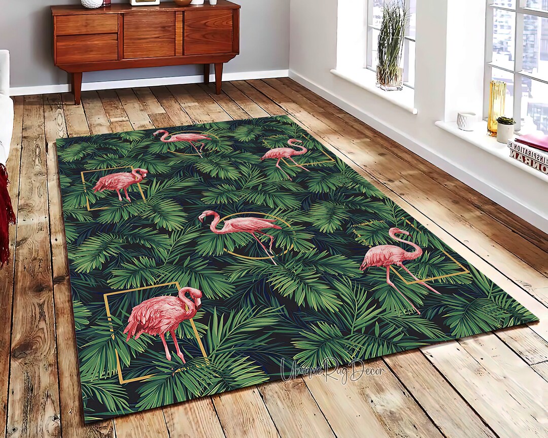 Pink Flamingo Rug, Luxury Bedroom Mat, Tropical Home Decor, Minimal ...