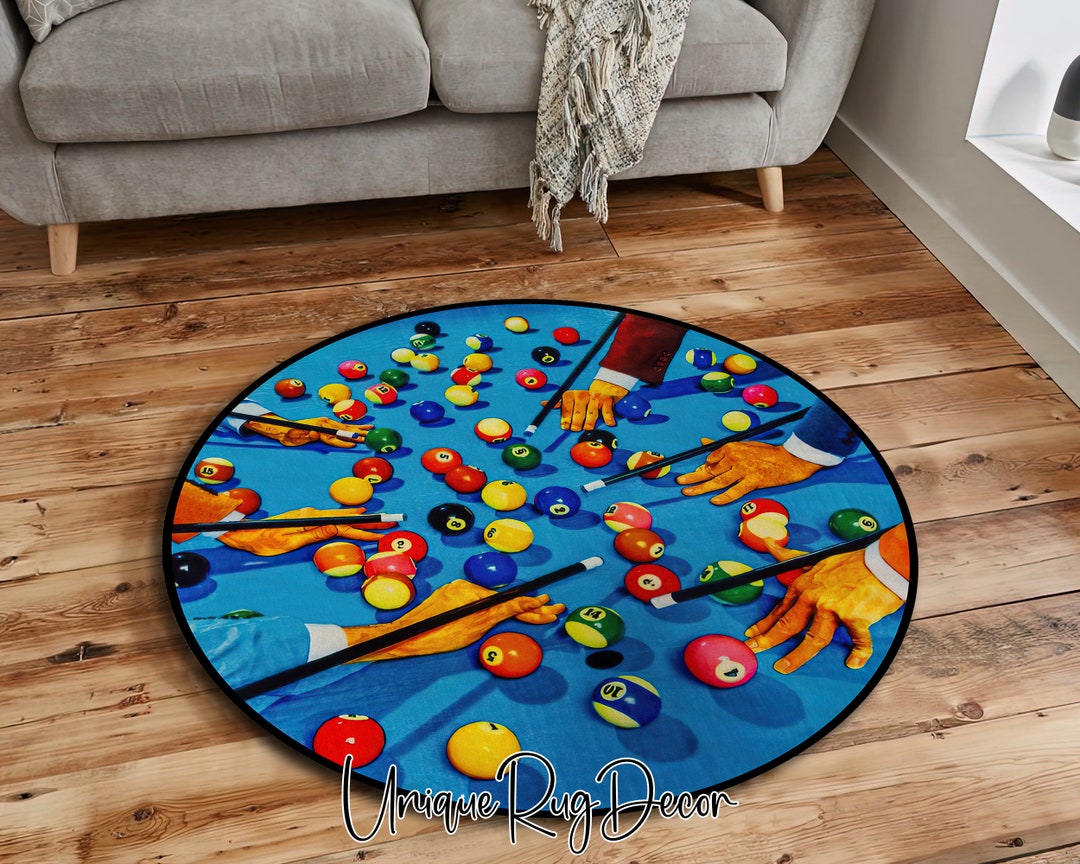 Number 8 Billiard Ball Rug, Retro Style Snooker Themed Round Area Mat ...